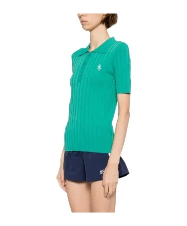 SPORTY  RICH Sporty & Rich Ribbed Knit Polo Top