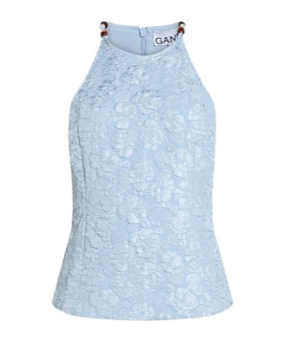 GANNI Jacquard Sleeveless Halter Neck Top - Blue