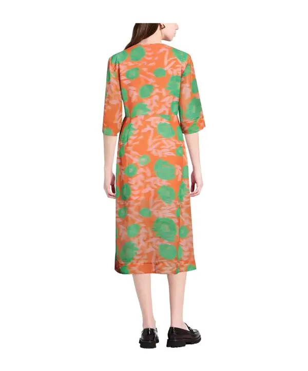 GANNI Flared Crepe Midi Dress With V-neck And 3/4 Sleeves