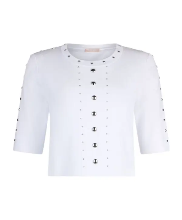 Liu Jo Studded Knitted Top With Crew Neck And Short Sleeves