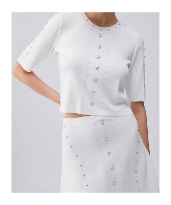 Liu Jo Studded Knitted Top With Crew Neck And Short Sleeves