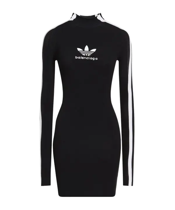 Balenciaga Ribbed Fitted Knit Mini Dress - Black