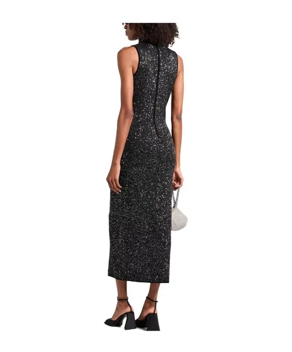 Max Mara Sequin Embellished Mock Neck Sleeveless Maxi Dress
