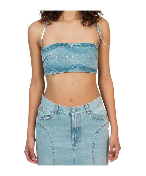 Gimaguas Luna Studded-detail Denim Top - Blue