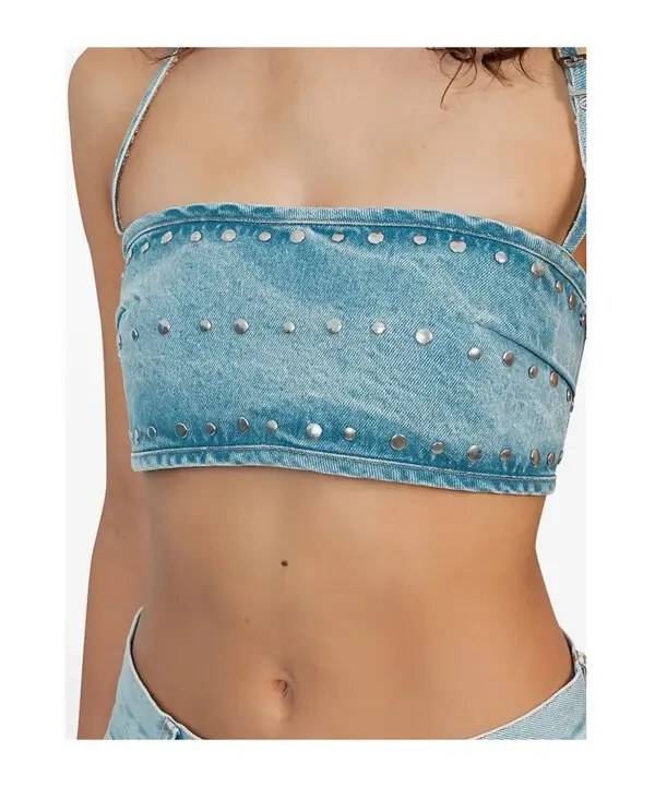 Gimaguas Luna Studded-detail Denim Top