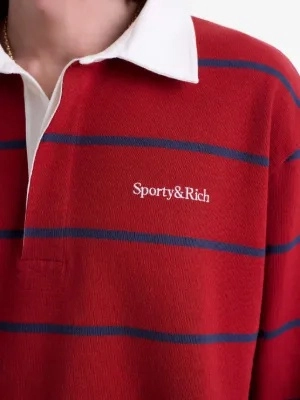 SPORTY  RICH Striped Long-sleeve Polo Shirt