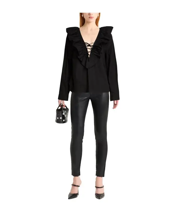 GANNI Solid-color Long-sleeve Ruched Top
