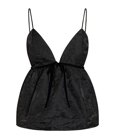 GANNI Sleeveless Velvet Trim Top - Black