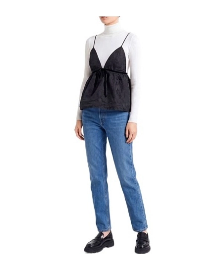 GANNI Sleeveless Velvet Trim Top