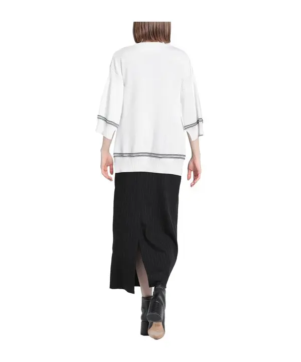 Marni Crew Neck Knit Top With Black Lettering And Stripe Details