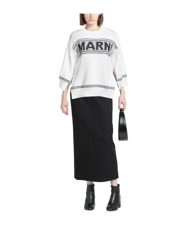Marni Crew Neck Knit Top With Black Lettering And Stripe Details