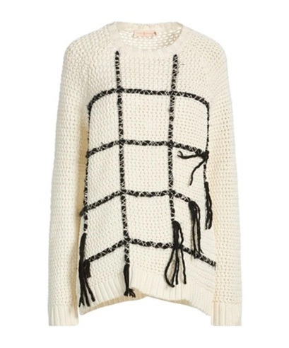 Tory Burch Two-tone Thick Knit Long Sleeve Top