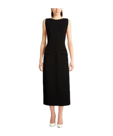 Sportmax Fitted Sleeveless Crewneck Jersey Dress With Flap Pockets And Back Split