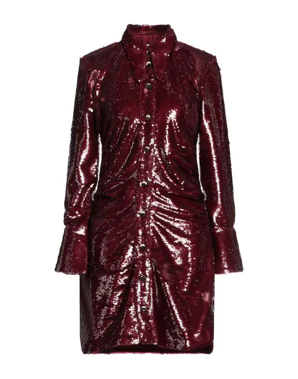 GANNI Long-sleeve Sequin Shirt Dress With Side Slit