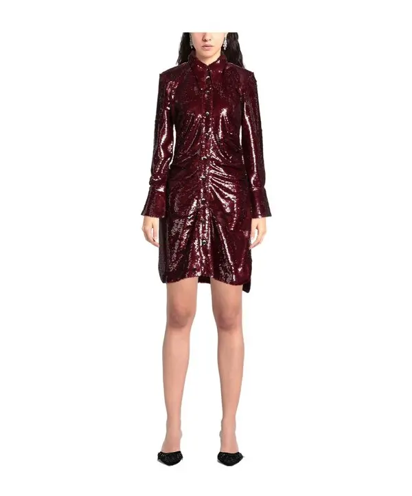 GANNI Long-sleeve Sequin Shirt Dress With Side Slit