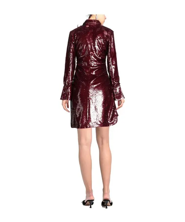 GANNI Long-sleeve Sequin Shirt Dress With Side Slit