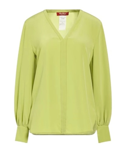 Max Mara Satin V-neck Long-sleeve Top - Yellow