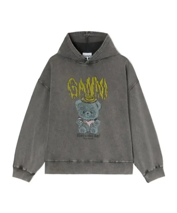 GANNI Vintage Wash Graphic Hoodie - Black
