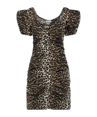GANNI Leopard Print Puff Sleeve Bodycon Dress
