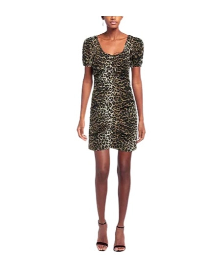 GANNI Leopard Print Puff Sleeve Bodycon Dress