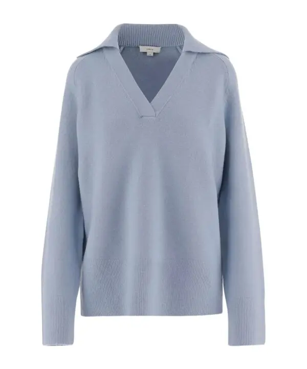 Vince Ribbed V-neck Sweater - Light Blue