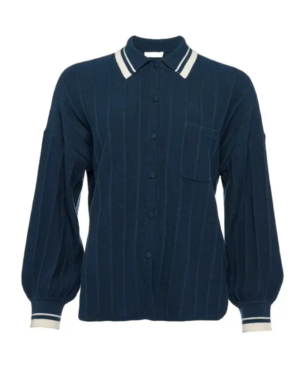 ERES Ribbed Knit Shirt With Bishop Sleeves And Striped Trim - Black