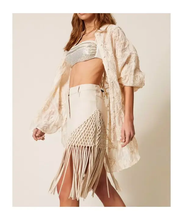 TWINSET Fringed Mini Skirt With Knot Detailing
