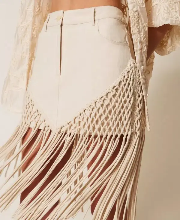 TWINSET Fringed Mini Skirt With Knot Detailing