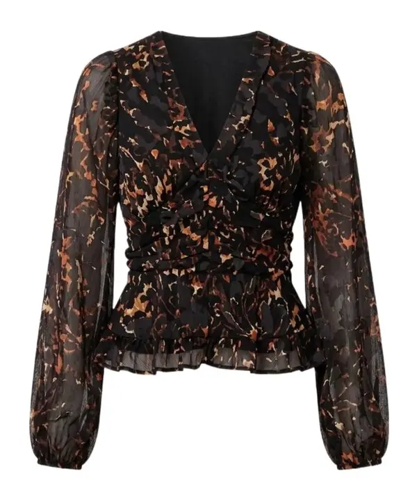 ALLSAINTS Ruffled Animal-print Blouse - Black