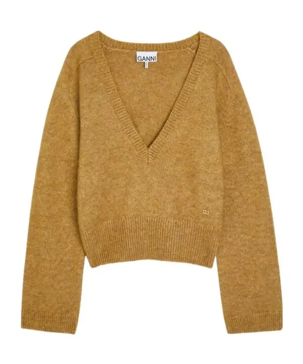 GANNI Brushed V-neck Sweater - Brown