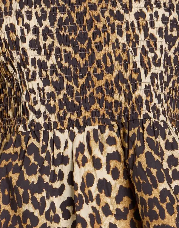 GANNI Leopard Print Shirred Peplum Top - Black