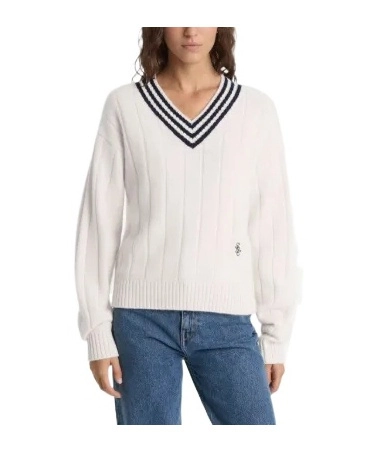 SPORTY  RICH Sporty & Rich V-neck Striped Trim Jumper