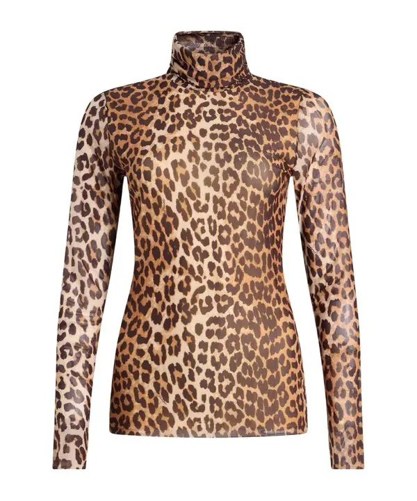 GANNI Leopard Print Long Sleeve Turtleneck Top