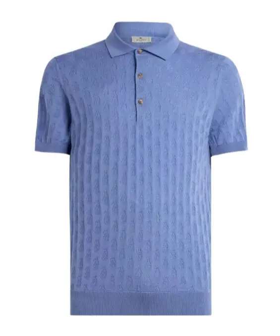 Etro Knit Cotton Polo Shirt With Micro Paisley Motif