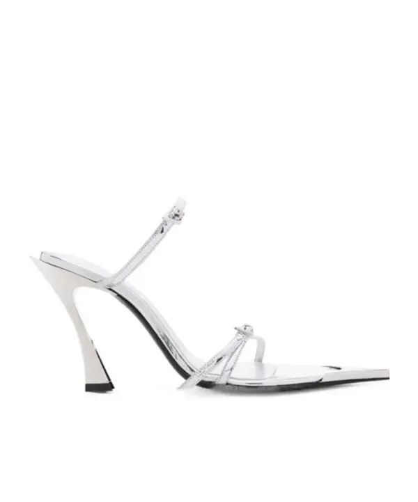 MUGLER Metallic Leather Pointed Toe Mules