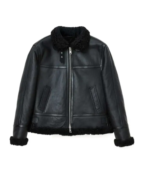 ALLSAINTS Leather Zip Jacket With Shearling Collar