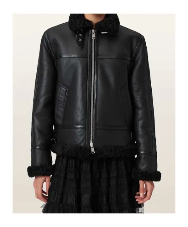 ALLSAINTS Leather Zip Jacket With Shearling Collar