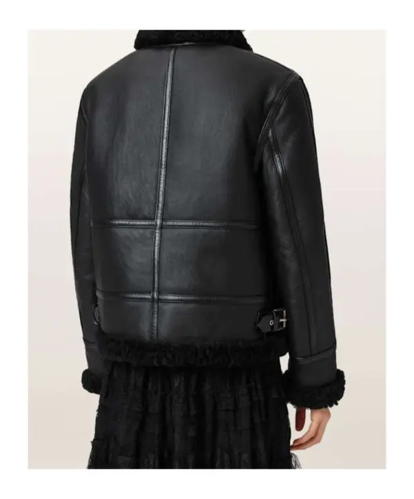ALLSAINTS Leather Zip Jacket With Shearling Collar