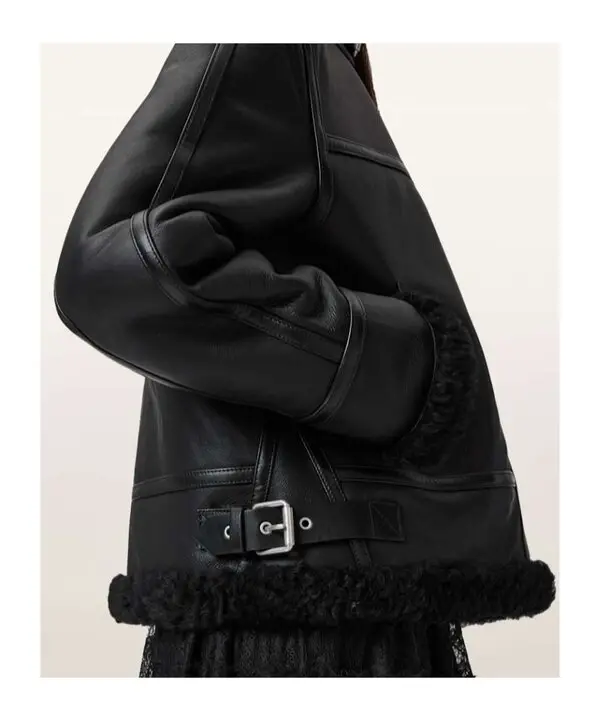 ALLSAINTS Leather Zip Jacket With Shearling Collar