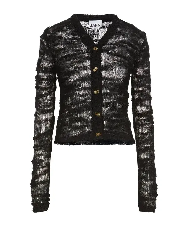 GANNI Solid Color Lightweight Knit Long Sleeve Top