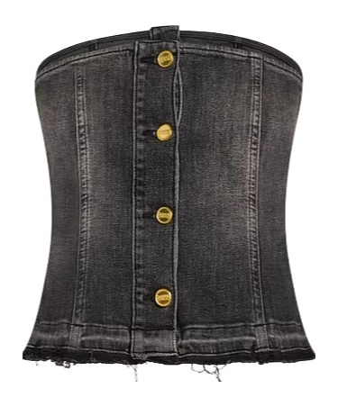 GANNI Strapless Denim Crop Top - Black