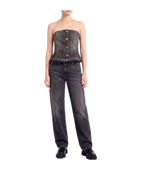 GANNI Strapless Denim Crop Top