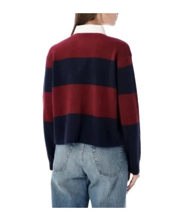 SPORTY  RICH Sporty & Rich Striped Cashmere & Wool Polo Top