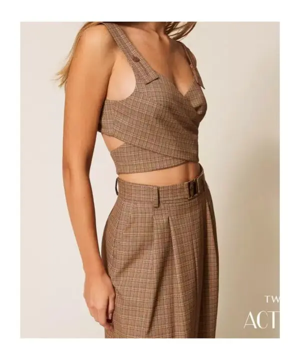 TWINSET Plaid Pattern Cropped Blouse