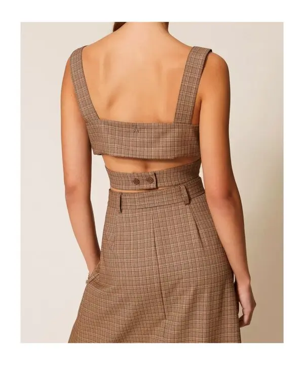TWINSET Plaid Pattern Cropped Blouse
