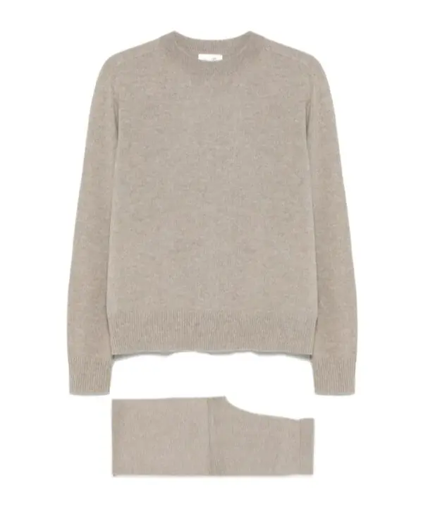 Soft Goat Long-sleeved Knitwear And Trousers Set - Light Gray