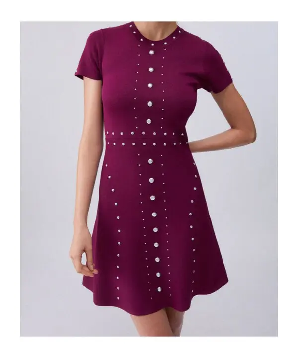 Liu Jo Studded Knit Fit & Flare Dress - Purple