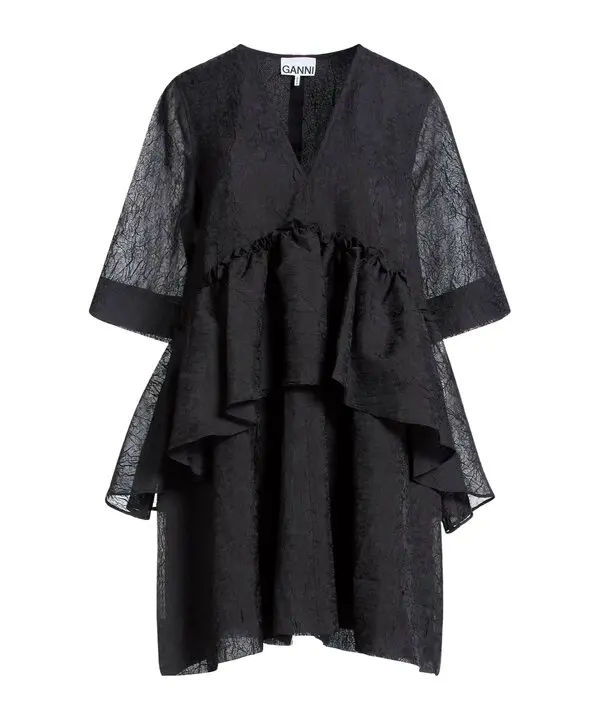GANNI Deep V-neck Short-sleeve Pleated Flared Skirt
