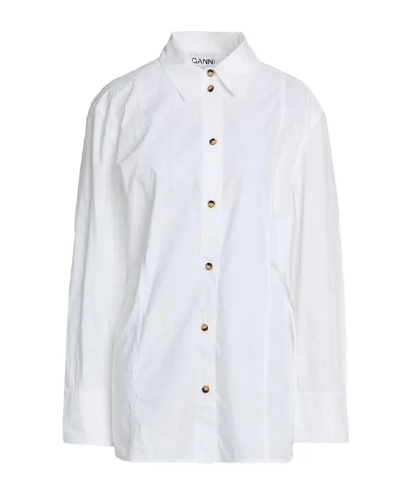 GANNI Plain Poplin Long-sleeve Shirt With Classic Collar