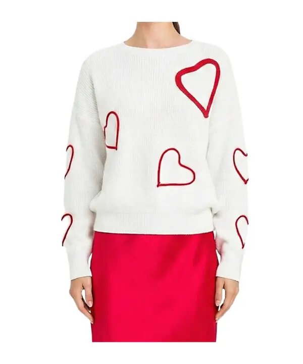 TWINSET Embroidered Hearts Round Neck Sweater